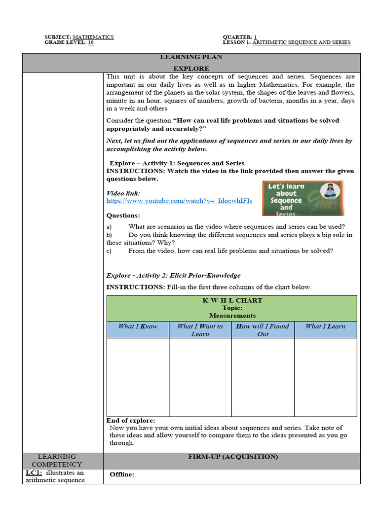 LEARNING PLAN WEEK lesson 1 | PDF | Arithmetic | Mathematics