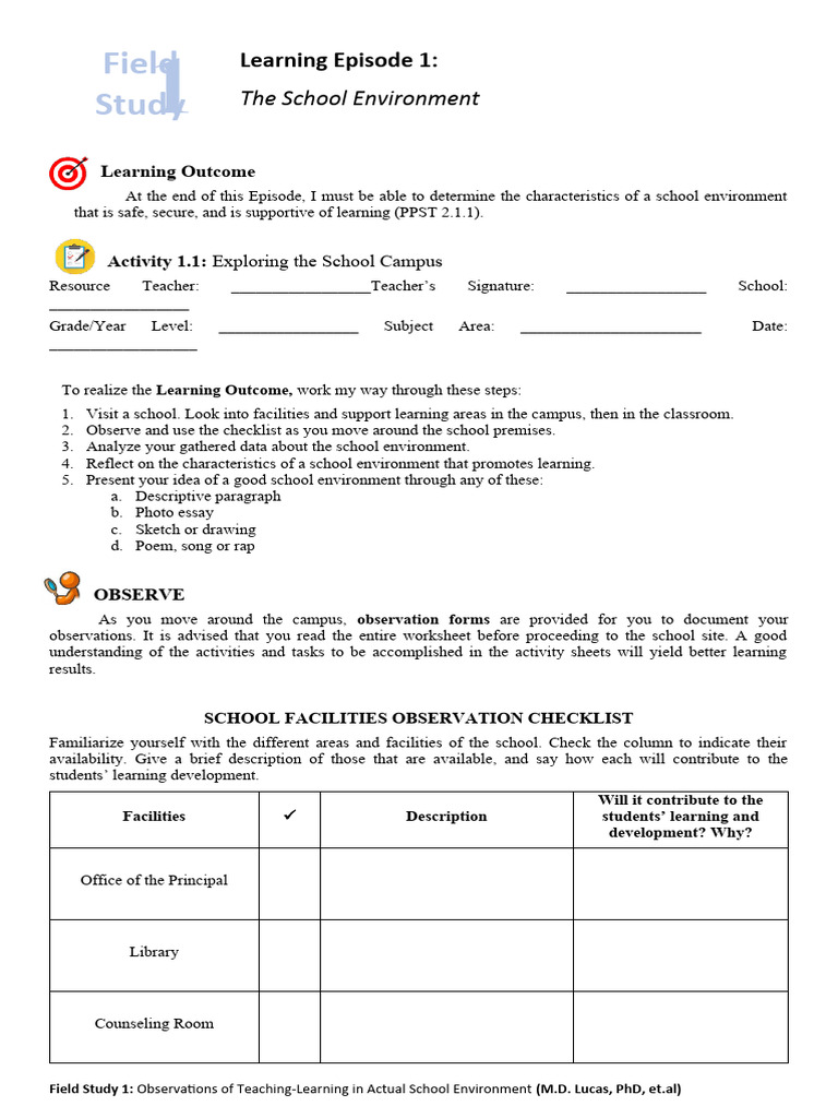 fs1 Lesson 1 | PDF | Classroom | Learning