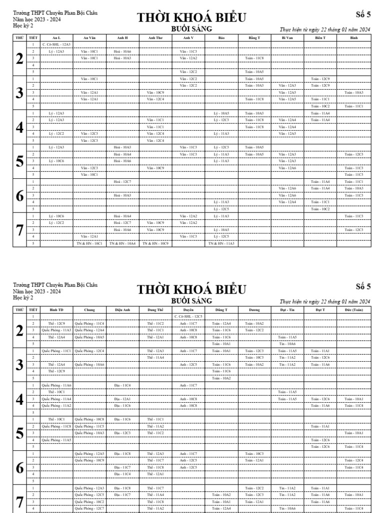 TKB GV-số 5- Buổi sáng | PDF