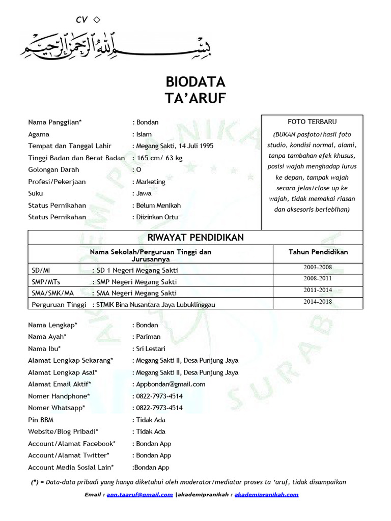 format-cv-taaruf | PDF