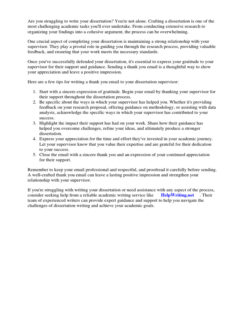 Thank You Email To Dissertation Supervisor | PDF | Thesis | Gratitude