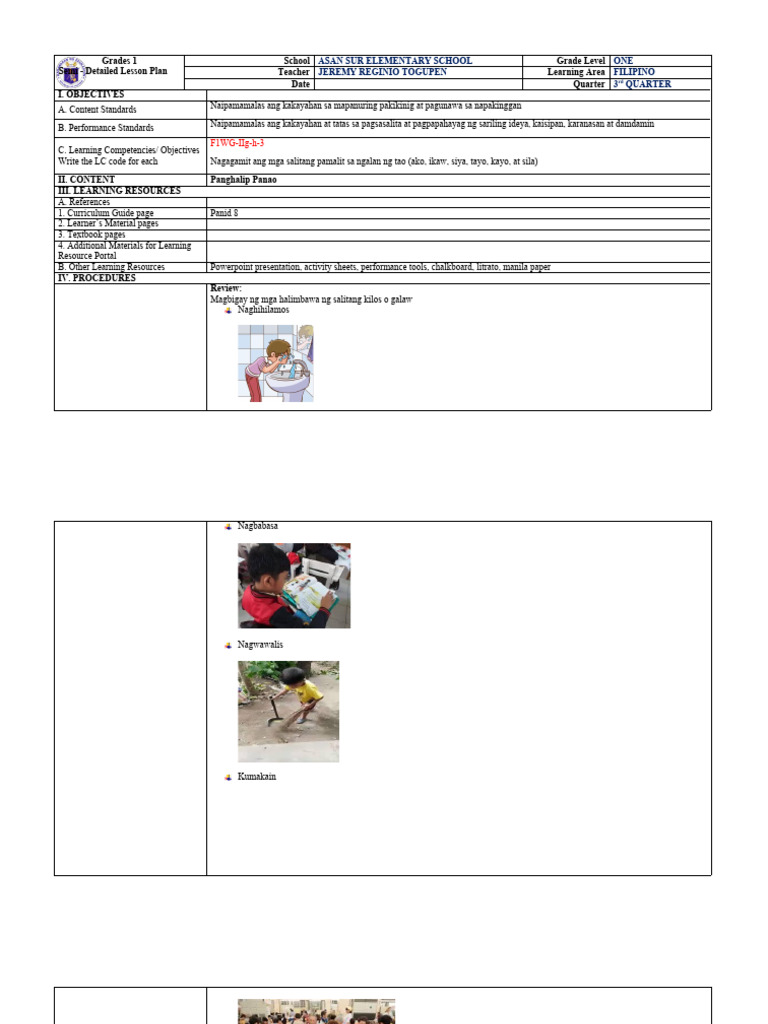 Lesson Plan in Filipino | PDF