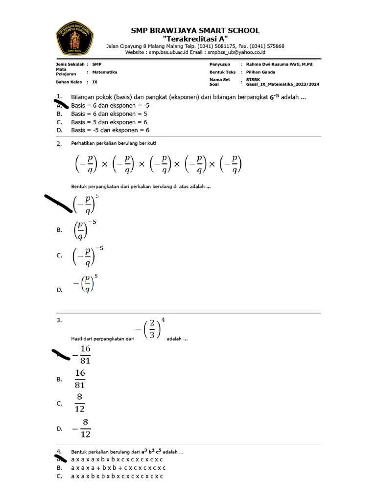 Cetak Naskah Soal STS MAT9 | PDF