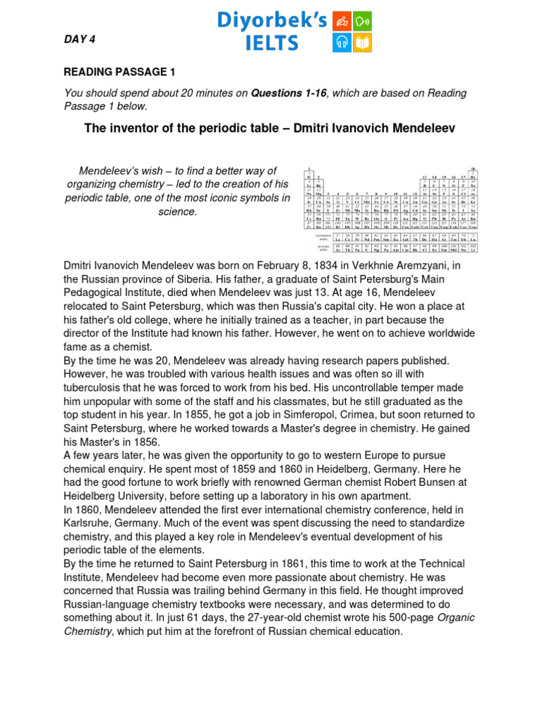 The Inventor of The Periodic Table - Dmitri Ivanovich Mendeleev | PDF ...