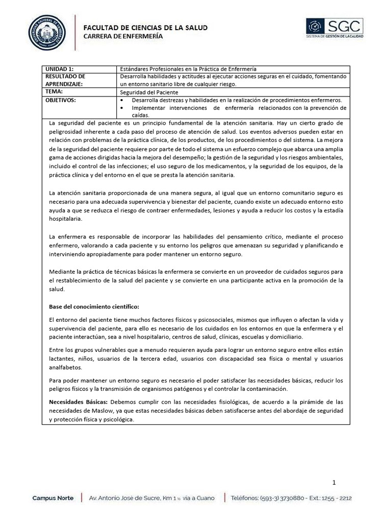 Seguridad Del Pcte Sujeciones | PDF | Enfermería | Valores