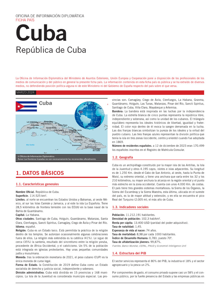 Ficha País: Datos Clave de Cuba | PDF | Cuba | Economias