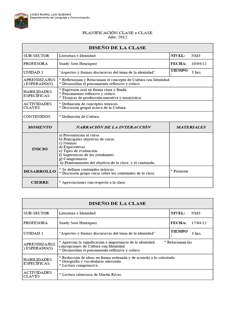 Planificación CLASE Literatura e Identidad | PDF