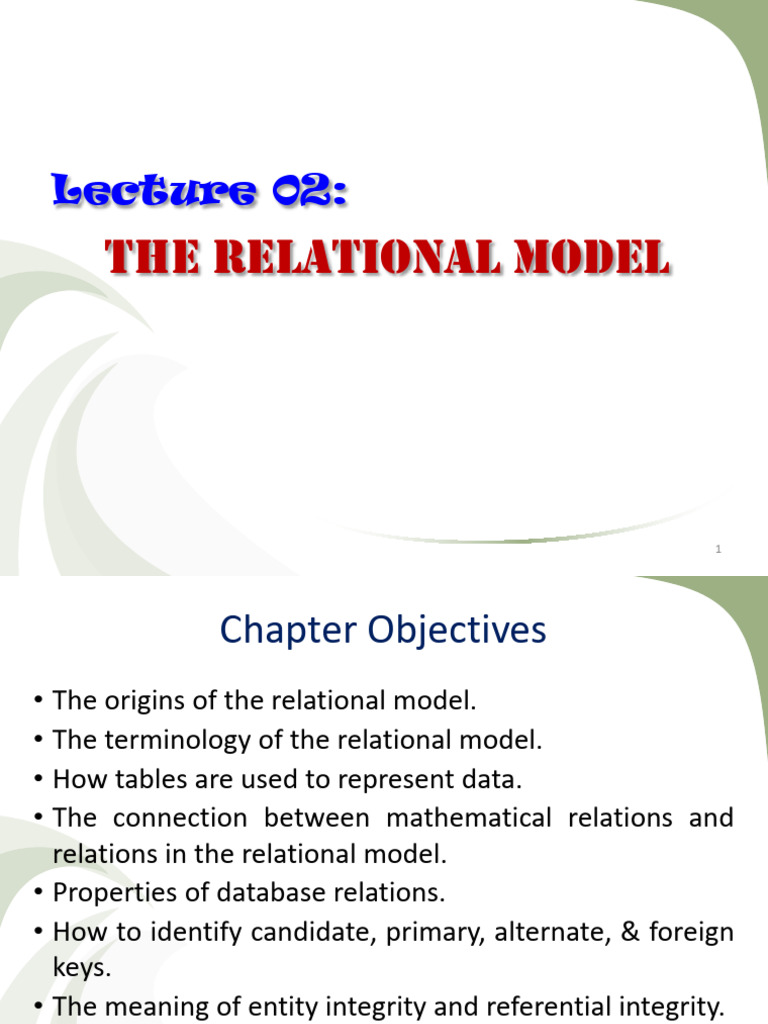 Lecture 02 The Relational Model Part II The Relational Model and ... Lecture 02 The Relational Model Part II The Relational Model and ...