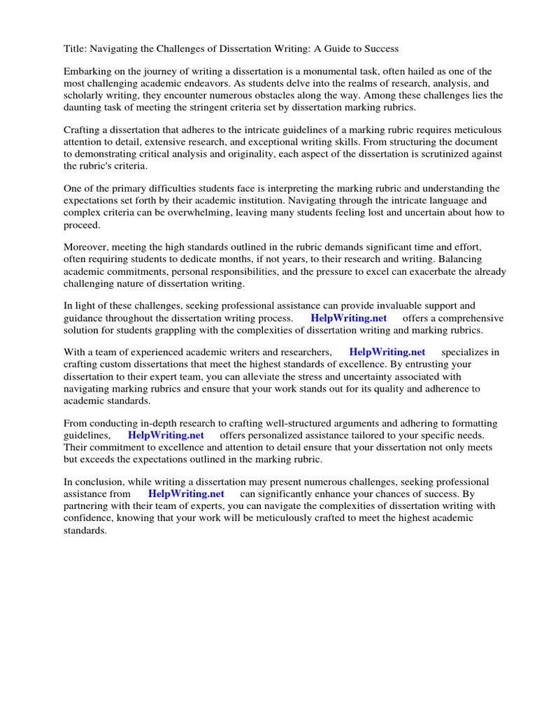 Dissertation Marking Rubric | PDF | Rubric (Academic) | Essays