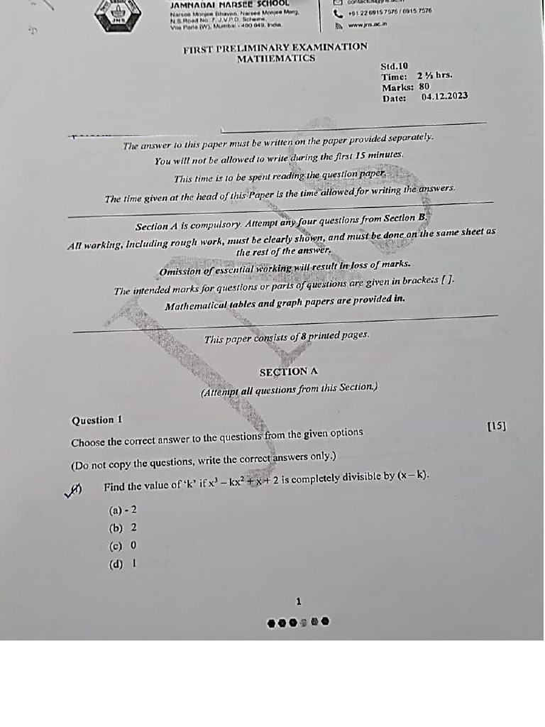 23-24 X Maths JNS | PDF