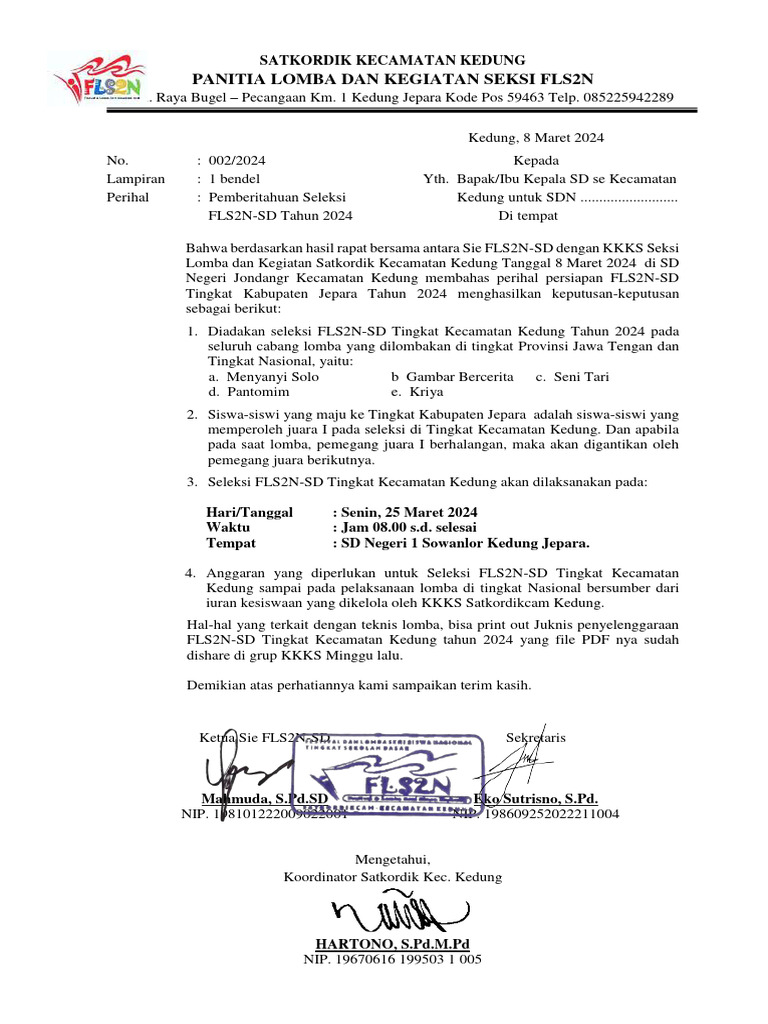 Surat Pemberitahuan FLS2N 2024 | PDF