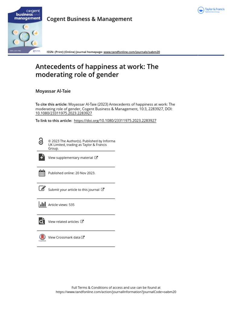 Antecedents of happiness at work | PDF