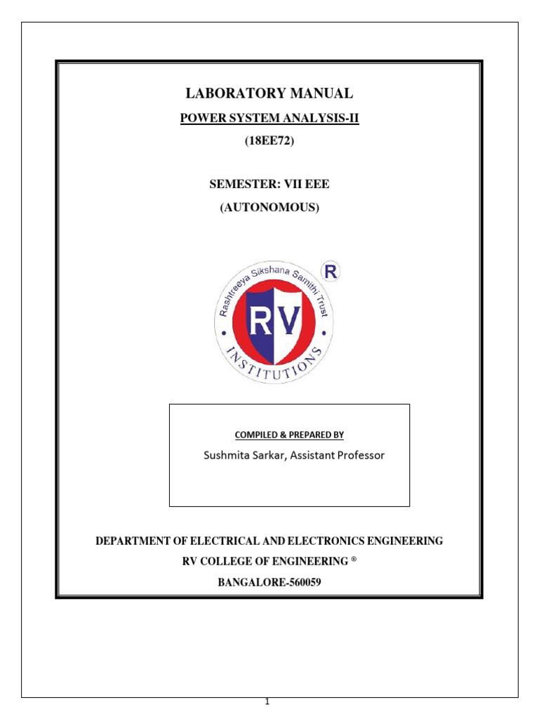 Laboratory Manual: Power System Analysis-Ii (18EE72) | PDF | Engineering | Analysis