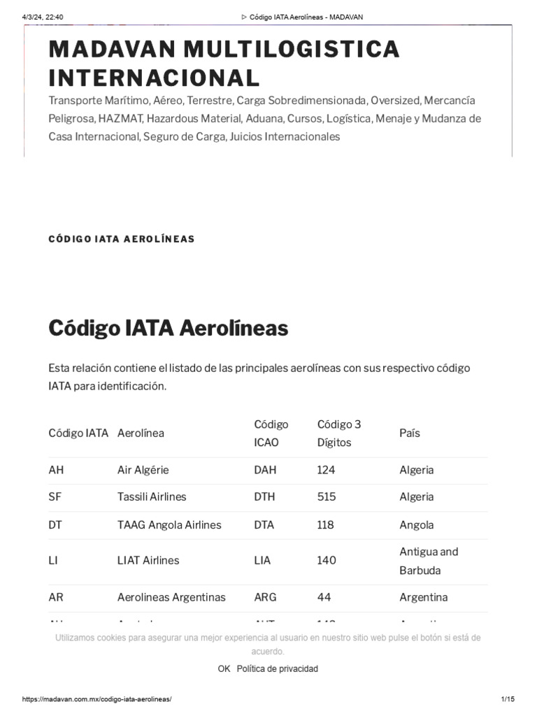 Lista de Códigos IATA de Aerolíneas | PDF | aerolíneas Unidas | aerolíneas