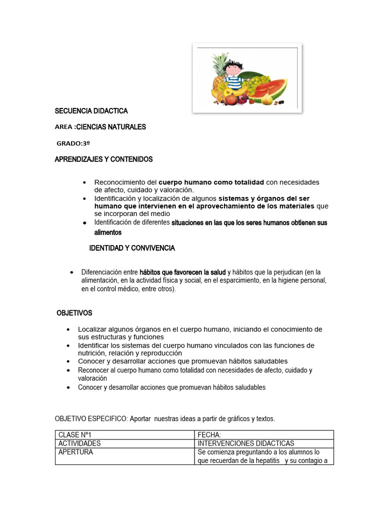 Secuencia Didactica Alimentacion | PDF | Evaluación | Alimentos