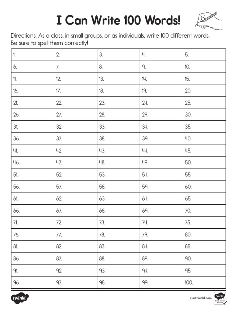 100 Word Writing Challenge | PDF