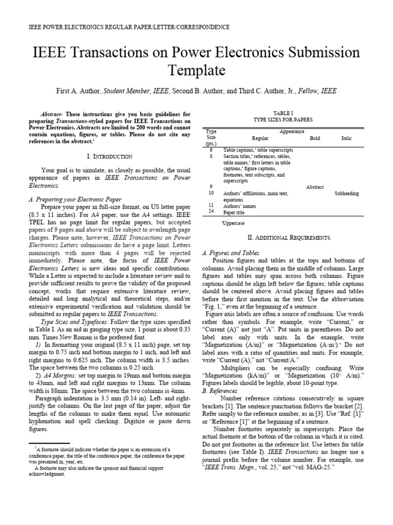 IEEE TPEL Submission Template | PDF | Typefaces | Note (Typography)