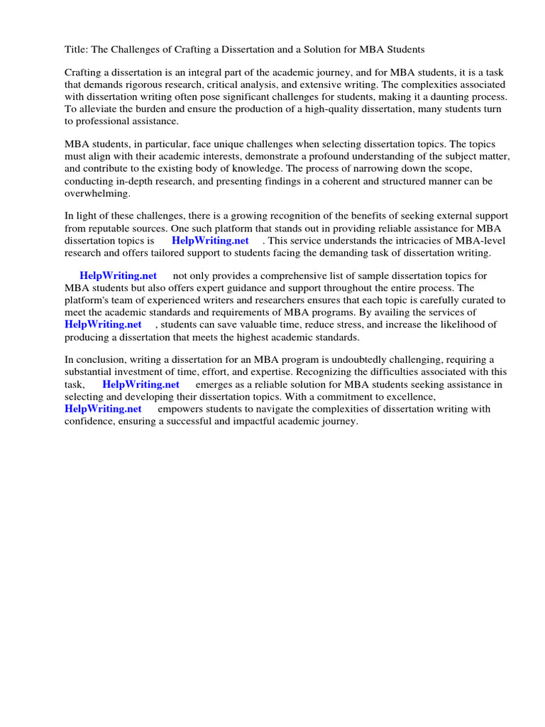 Sample Dissertation Topics Mba | PDF | Thesis | Strategic Management