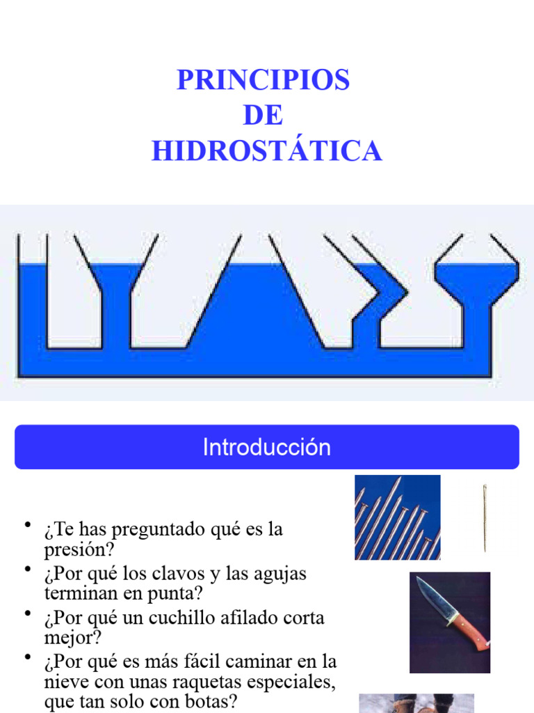 Presentación Principios de Hidrostática | PDF | Presión | Pascal (Unidad)
