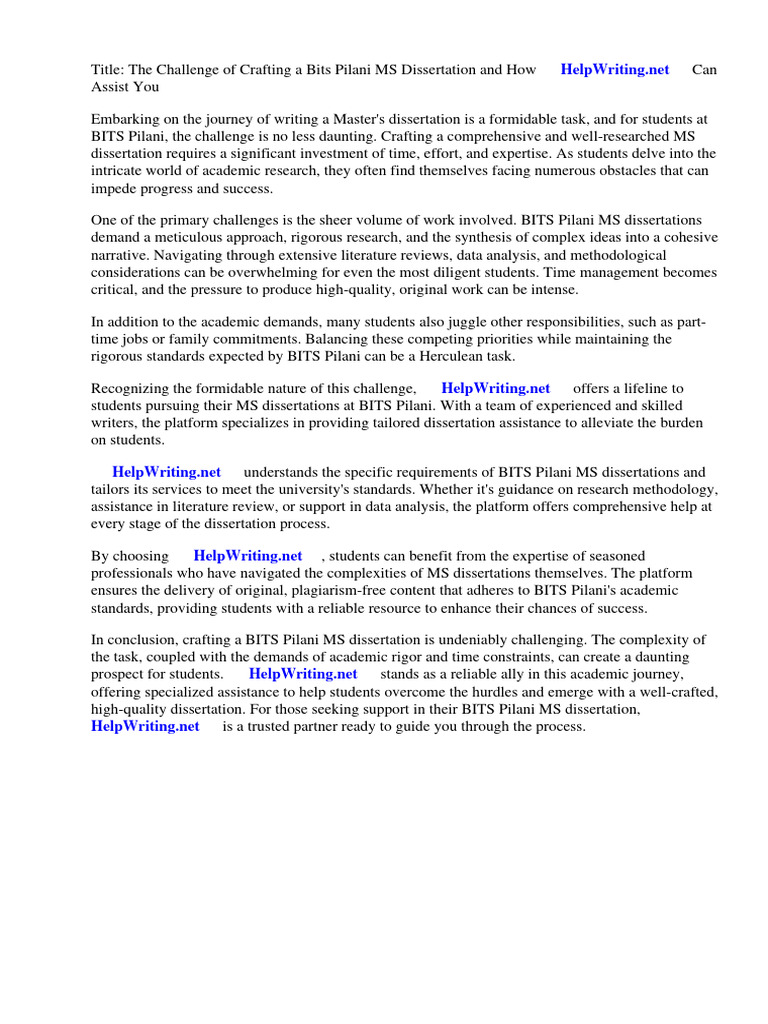 BITS Pilani MS Dissertation Help | PDF | Web Server | Internet & Web