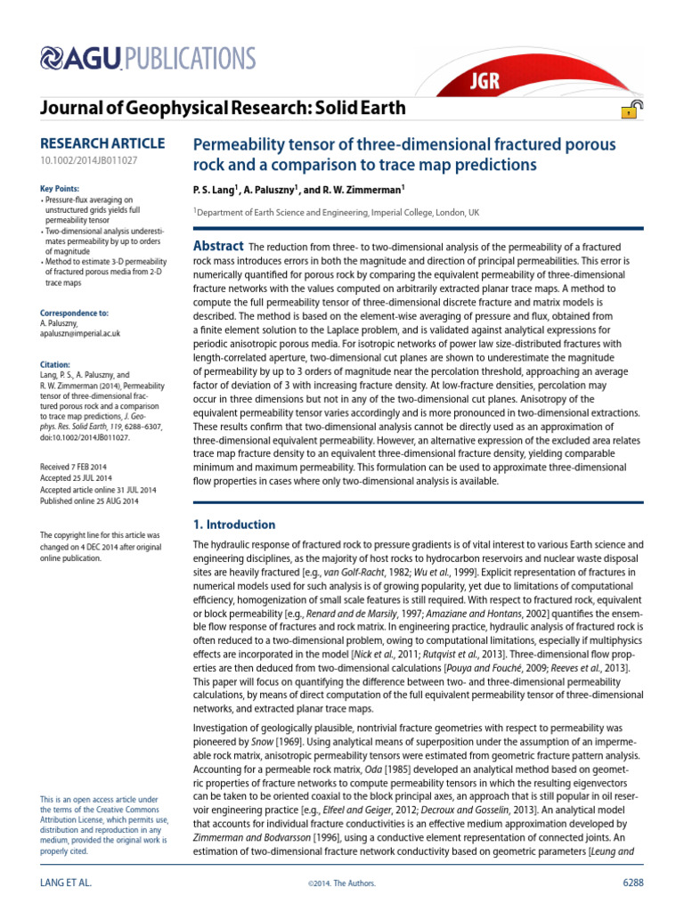 JGR Solid Earth - 2014 - Lang - Permeability Tensor of Three ...