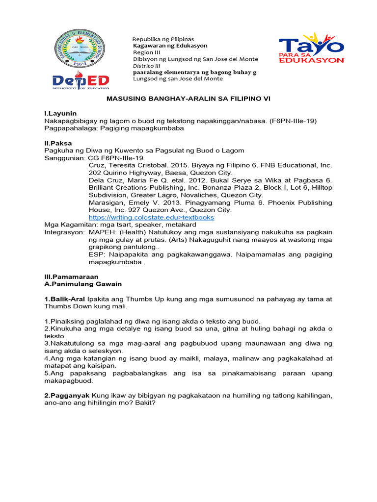 Banghay Aralin LRMS | PDF