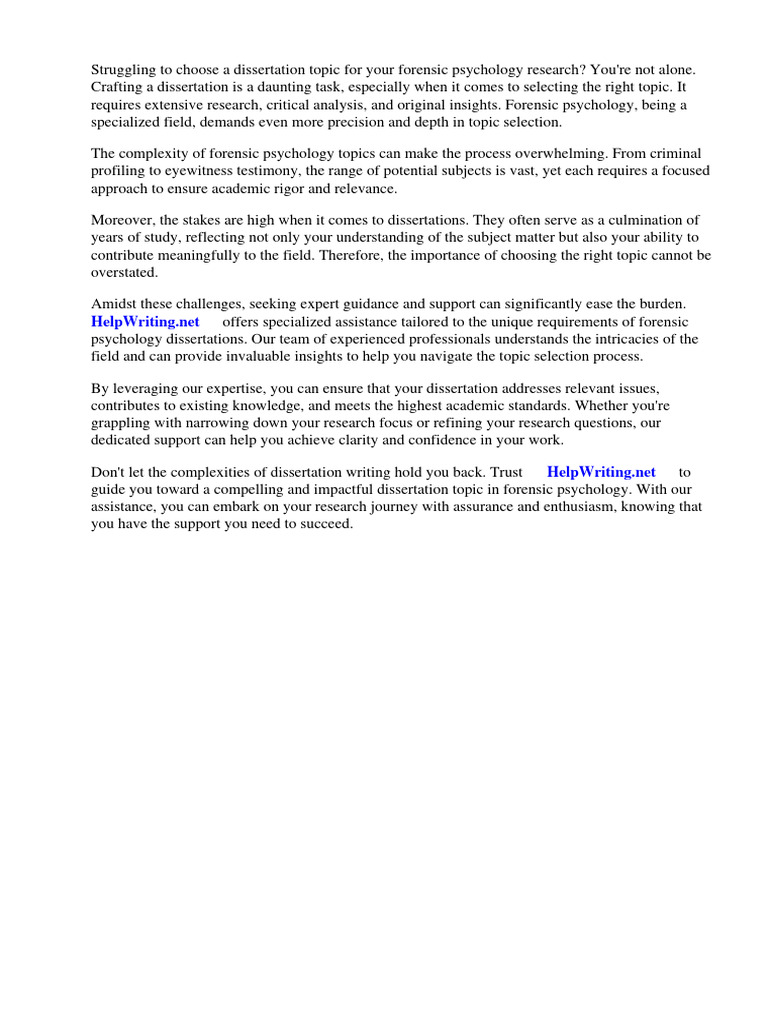 Dissertation Topics For Forensic Psychology | PDF | Psychology | Forensic Science