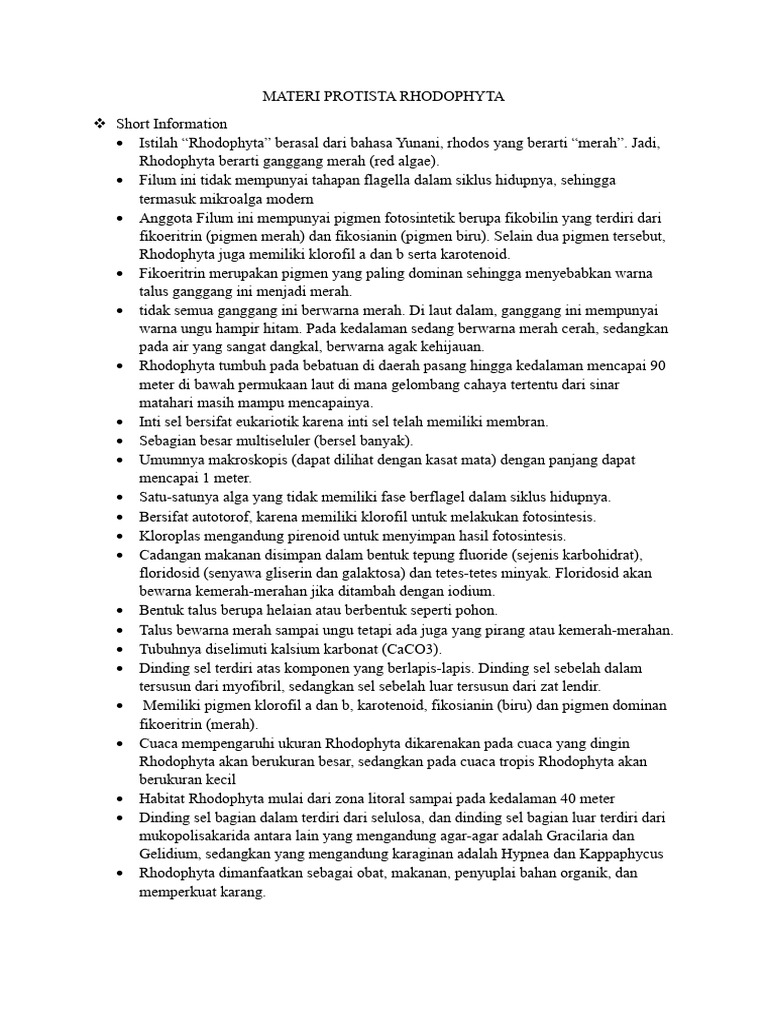 Materi Protista Rhodophyta | PDF