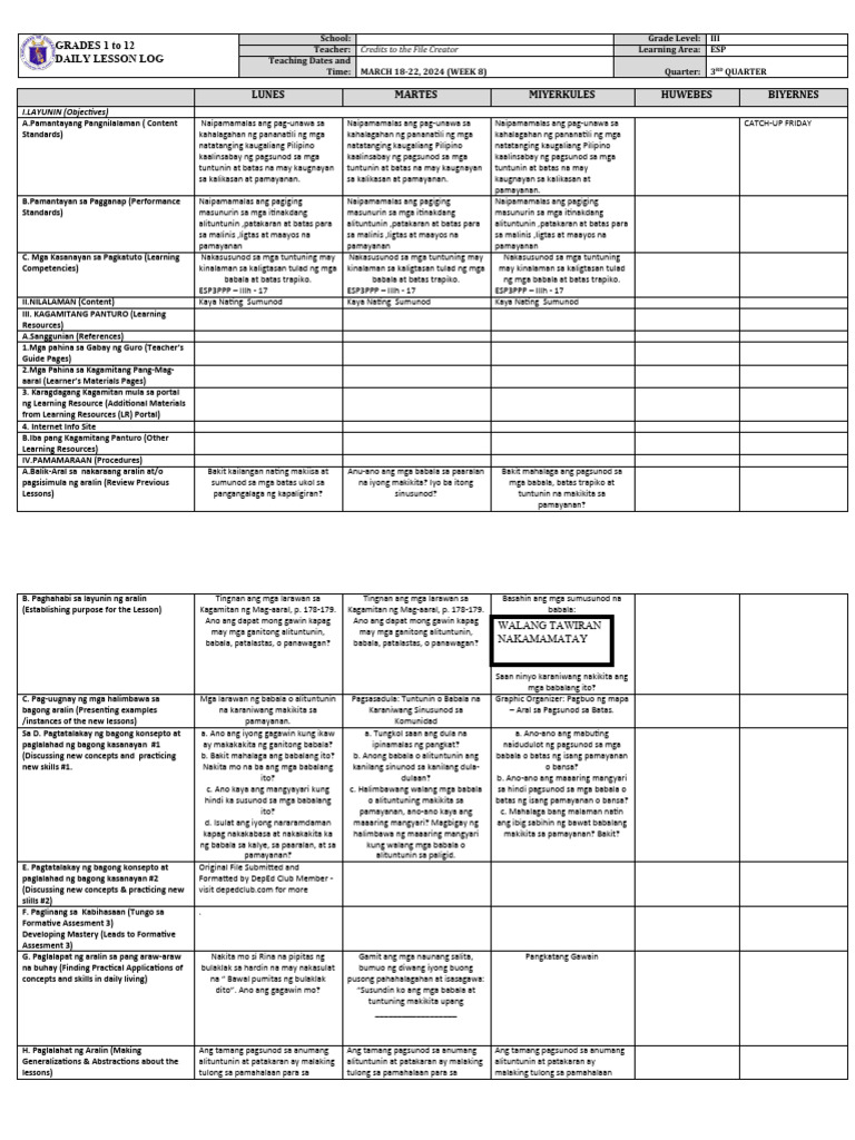 DLL Esp-3 Q3 W8 | PDF