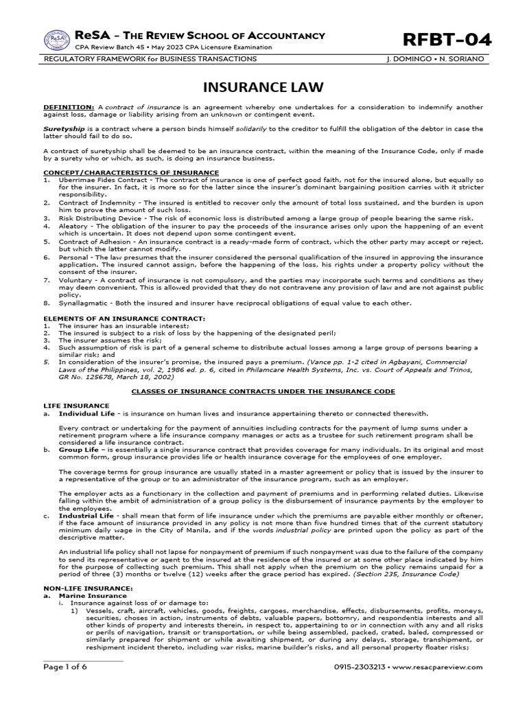 04 Insurance Law | PDF | Insurance | Mortgage Law