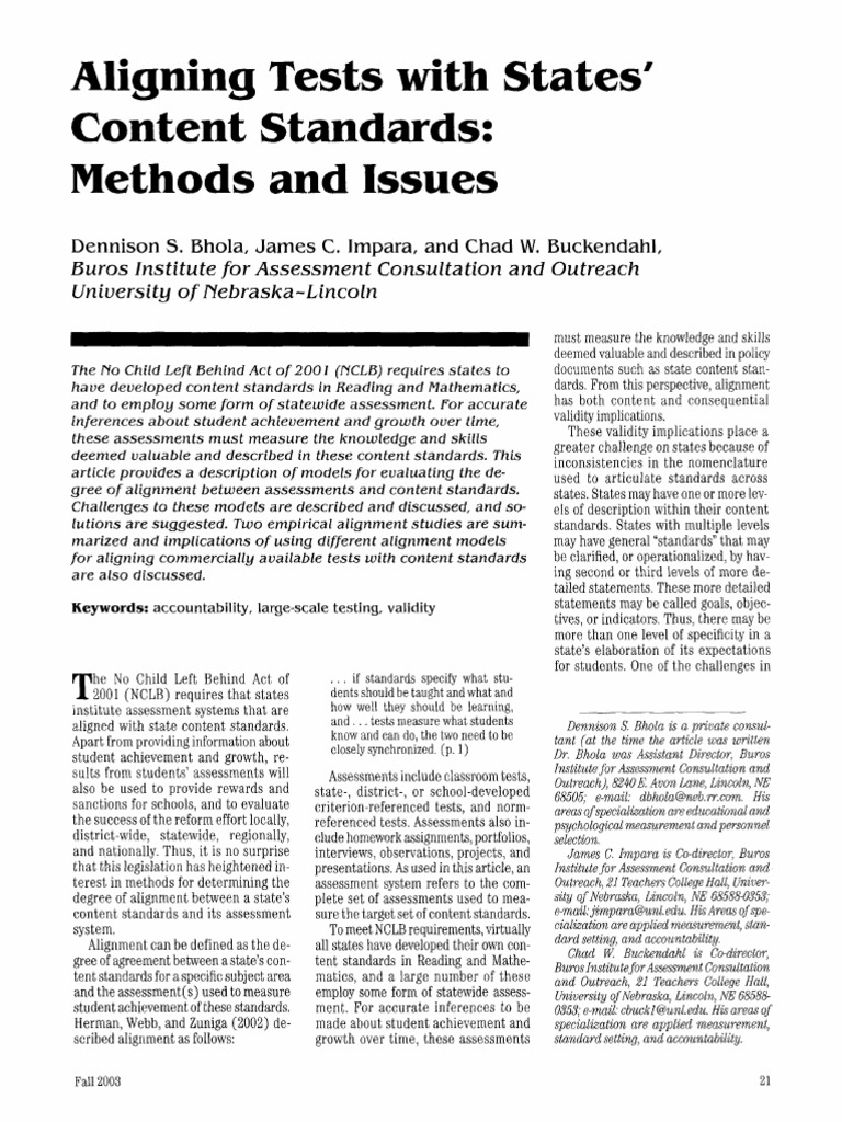 Educational Measurement - 2005 - Bhola - Aligning Tests With States ... Educational Measurement - 2005 - Bhola - Aligning Tests With States ...