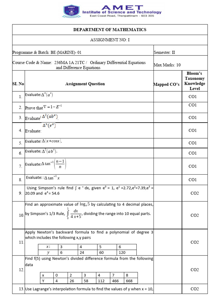 Assignment 1 Marine | PDF | Differential Equations | Interpolation