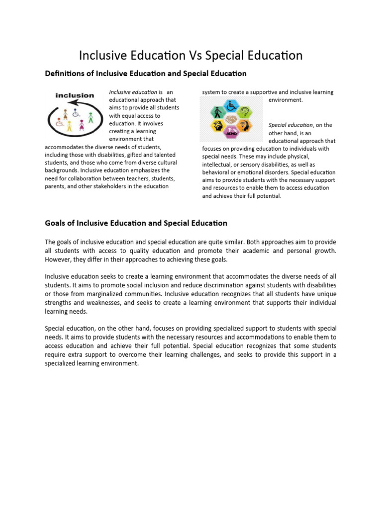 Inclusive Education Vs Special Education | PDF | Special Education ...