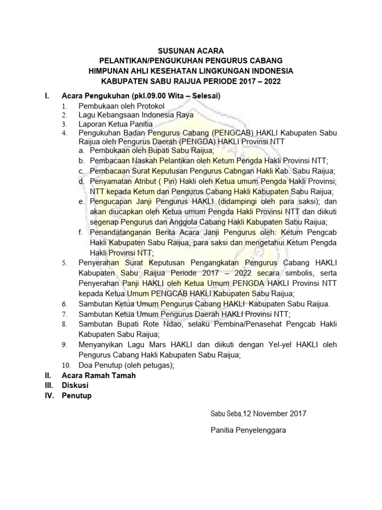 Susunan Acara Pengukuhan Pengurus Cabang | PDF Susunan Acara Pengukuhan Pengurus Cabang | PDF
