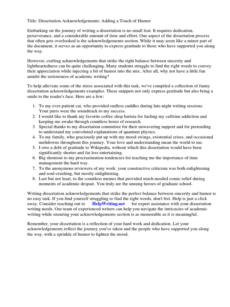 Dissertation Acknowledgements Funny Examples | PDF | Thesis | Homework
