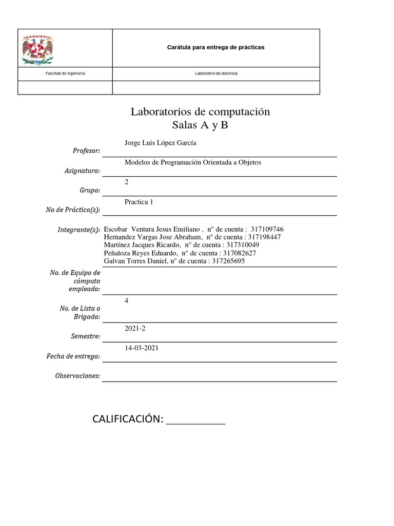 Practica Uno de Programacion Orientada a Objetos Unam | PDF | Entorno de desarrollo integrado ...