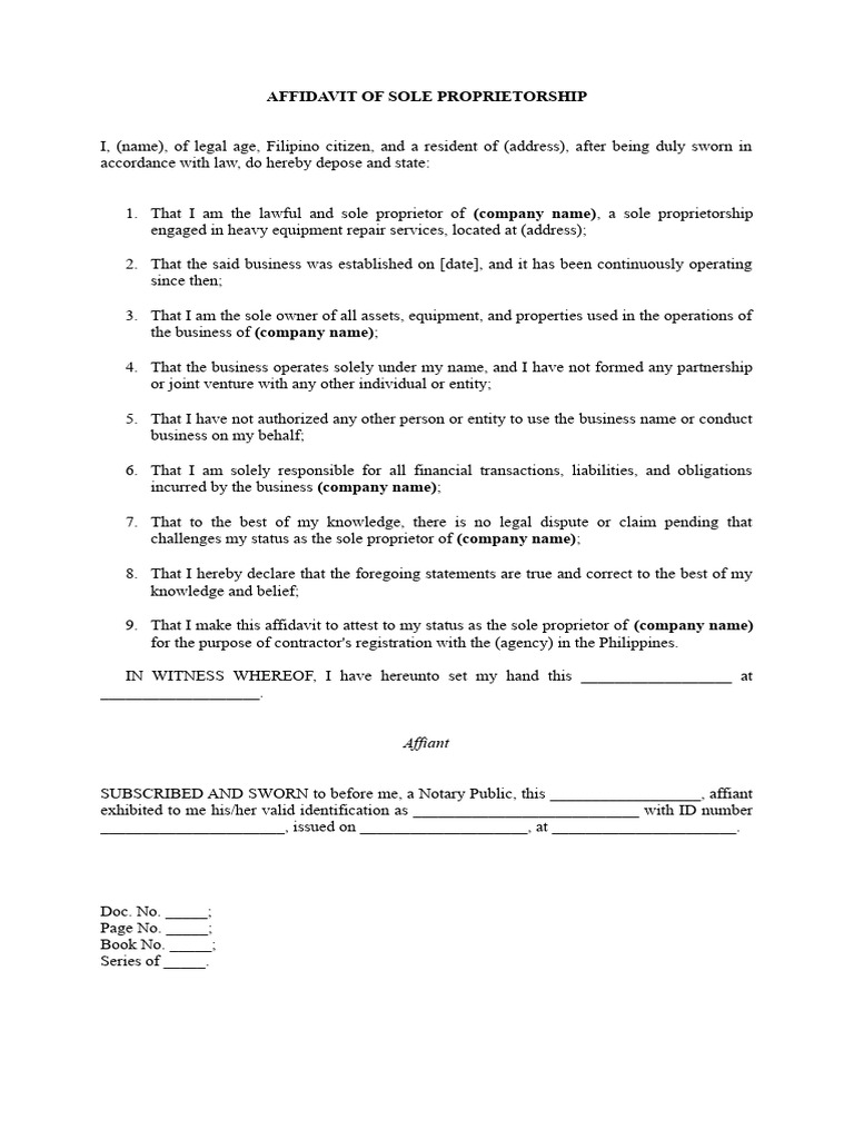 Affidavit of Sole Proprietorship | PDF