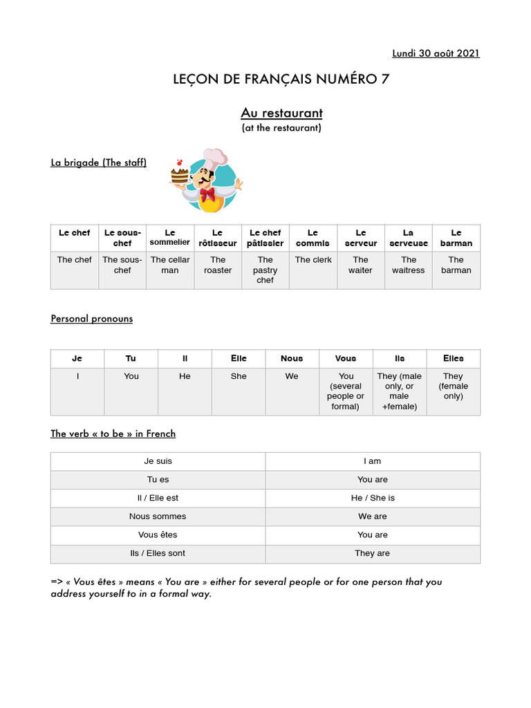 FLE Adapté Au FOS Restauration | PDF | Waiting Staff | Linguistics