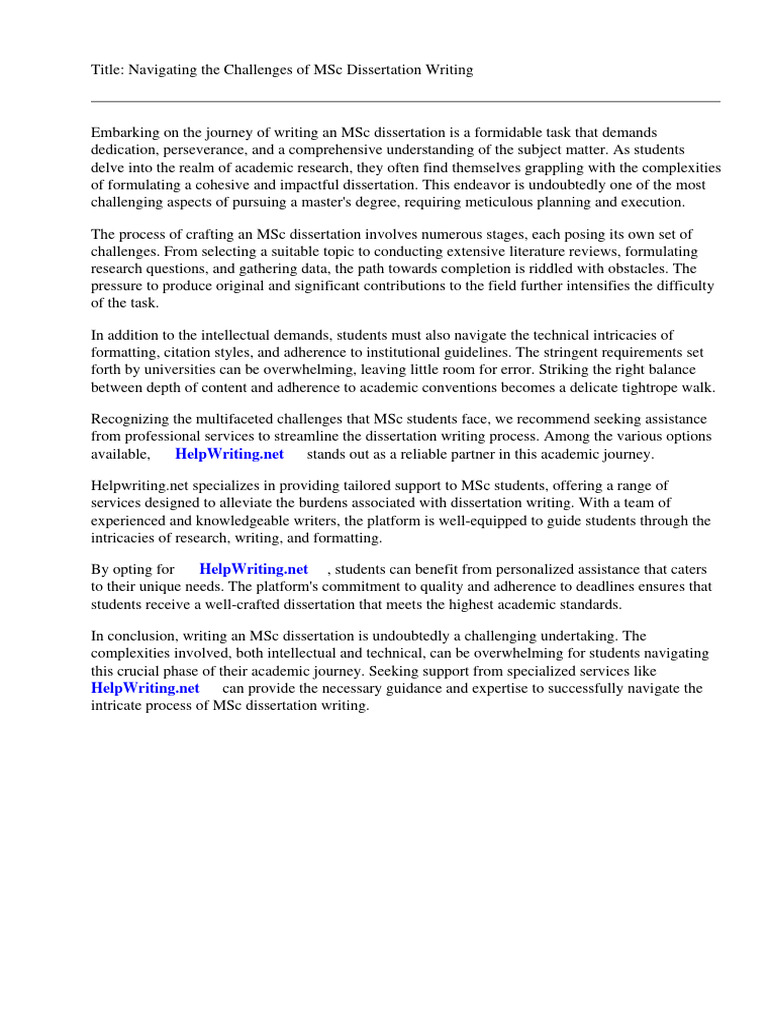 MSC Dissertation Guidelines | PDF | Thesis | Employment