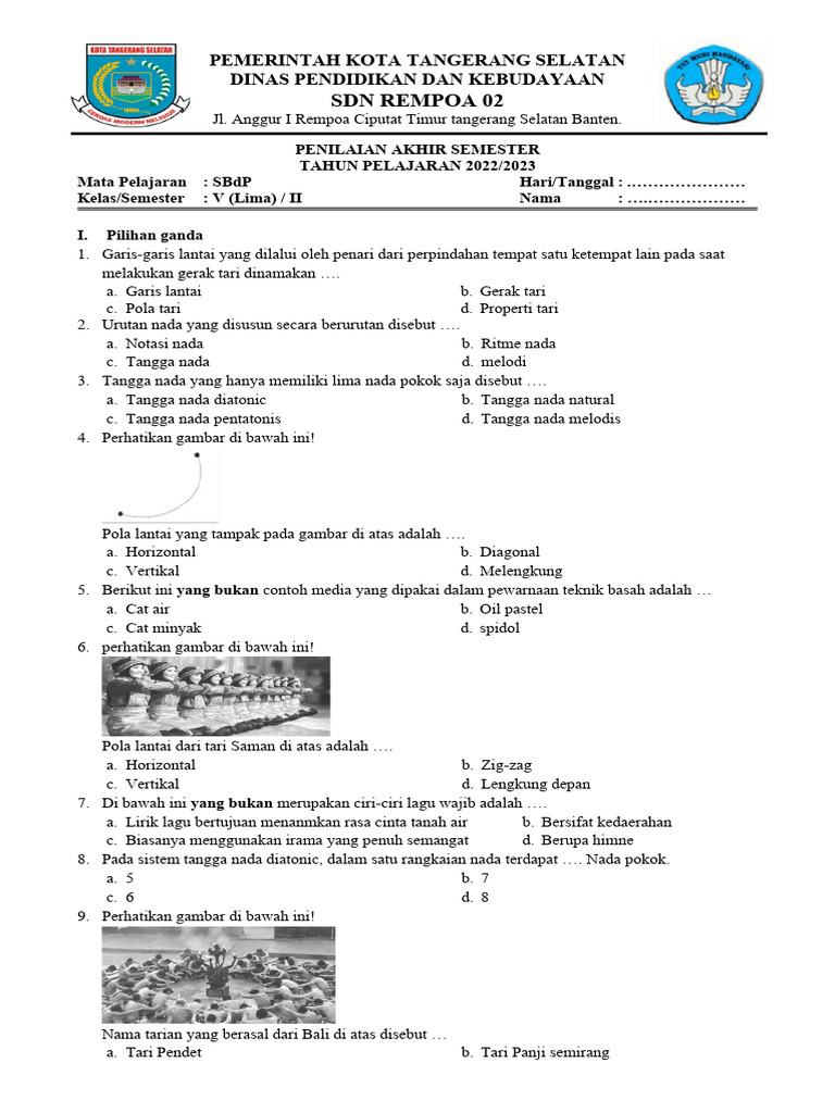 Soal Pat SBDP Kelas 5 2022 - 2023 | PDF