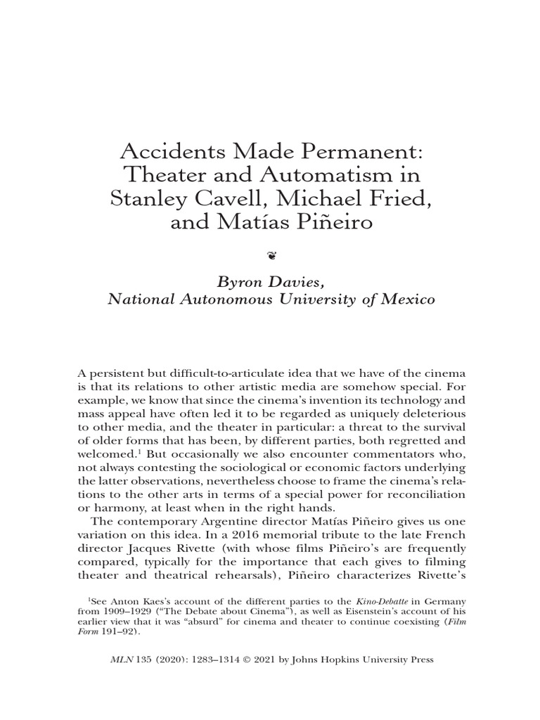 Accidents Made Permanent - Theater and Automatism in Stanley Cavell ...