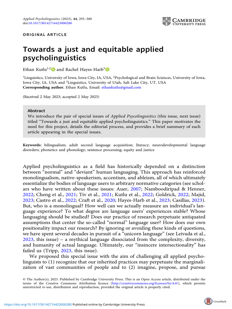 Towards A Just and Equitable Applied Psycholinguistics | PDF ...