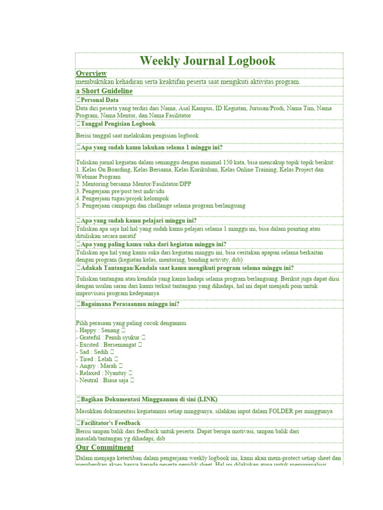 Weekly Jurnal Peserta Batch 6 (DRAFT) | PDF