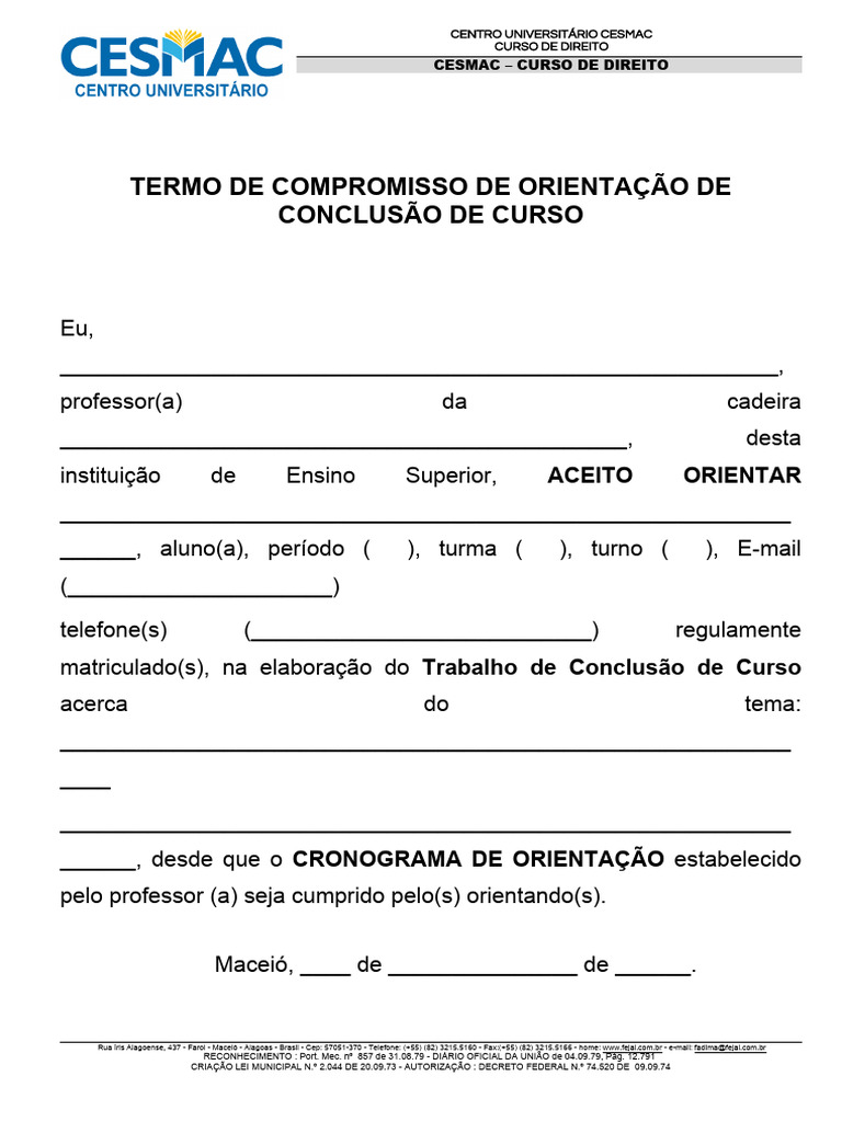 PTCC - Termo de Compromisso de Orientação de TCC | PDF | Justiça ...