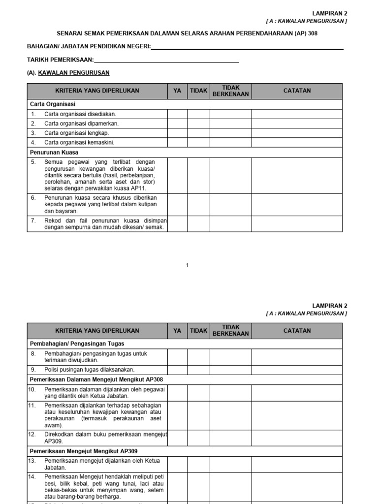 Lampiran A - Senarai Semak Ap308 | PDF