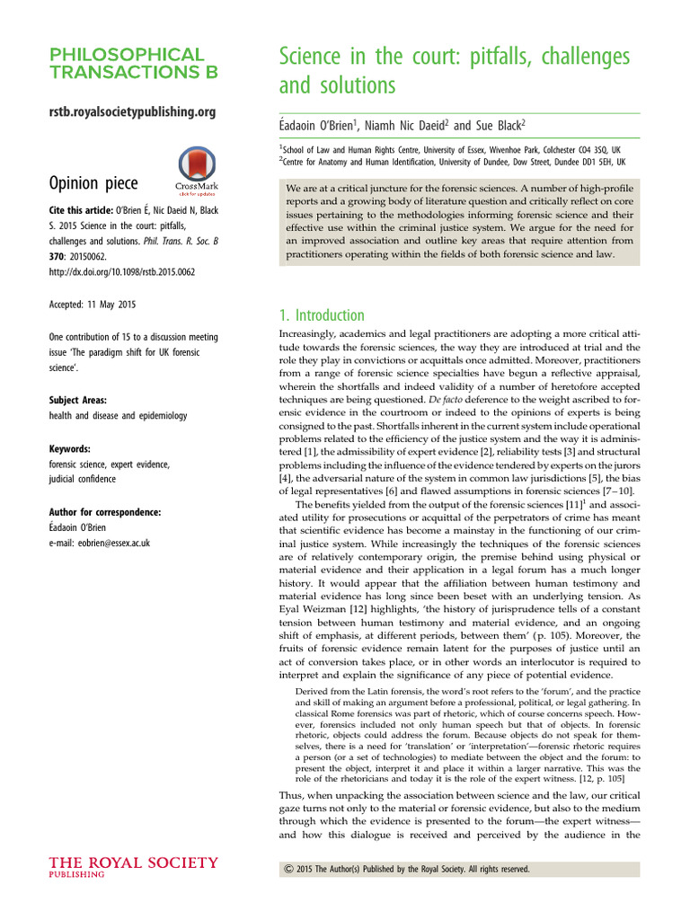 O´brien et al. (2015). Science in the court | PDF | Daubert Standard ...