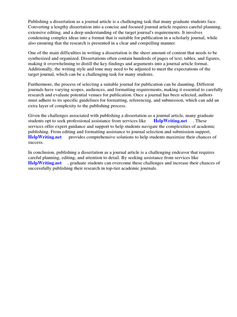 Publishing Dissertation Journal Article | PDF | Thesis | Academic Journal