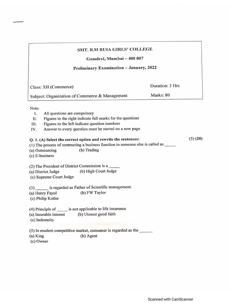12th STD OCM Prelims Paper | PDF