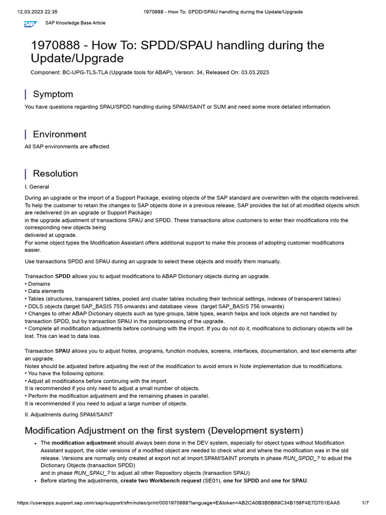 How To - SPDD - SPAU Handling During The Update - Upgrade | PDF ...
