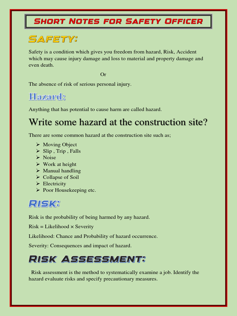 Safety Hazards and Risk Assessment Guide | PDF